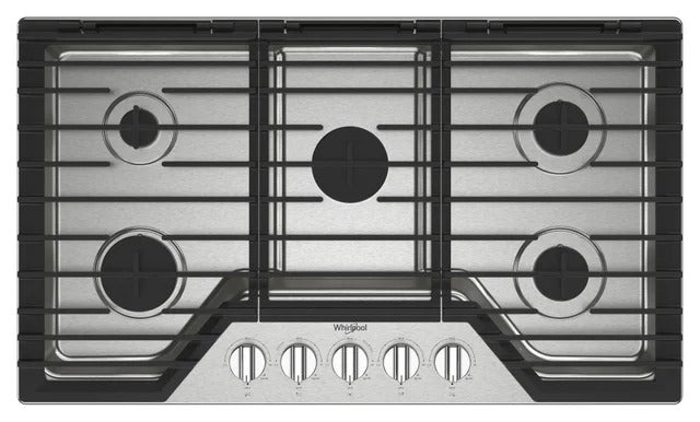 Whirlpool - 36 Inch Gas Cooktop in Stainless - WCGK5036PS